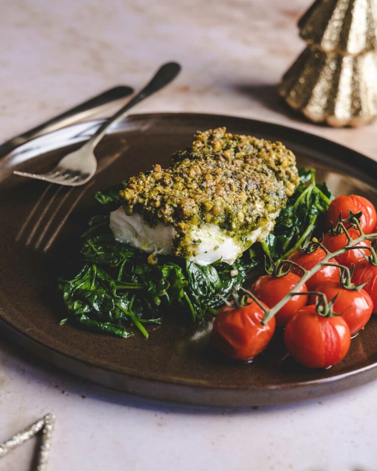 Schelvisfilet, spinazie, tomaat en pistachekorst - Bamix
